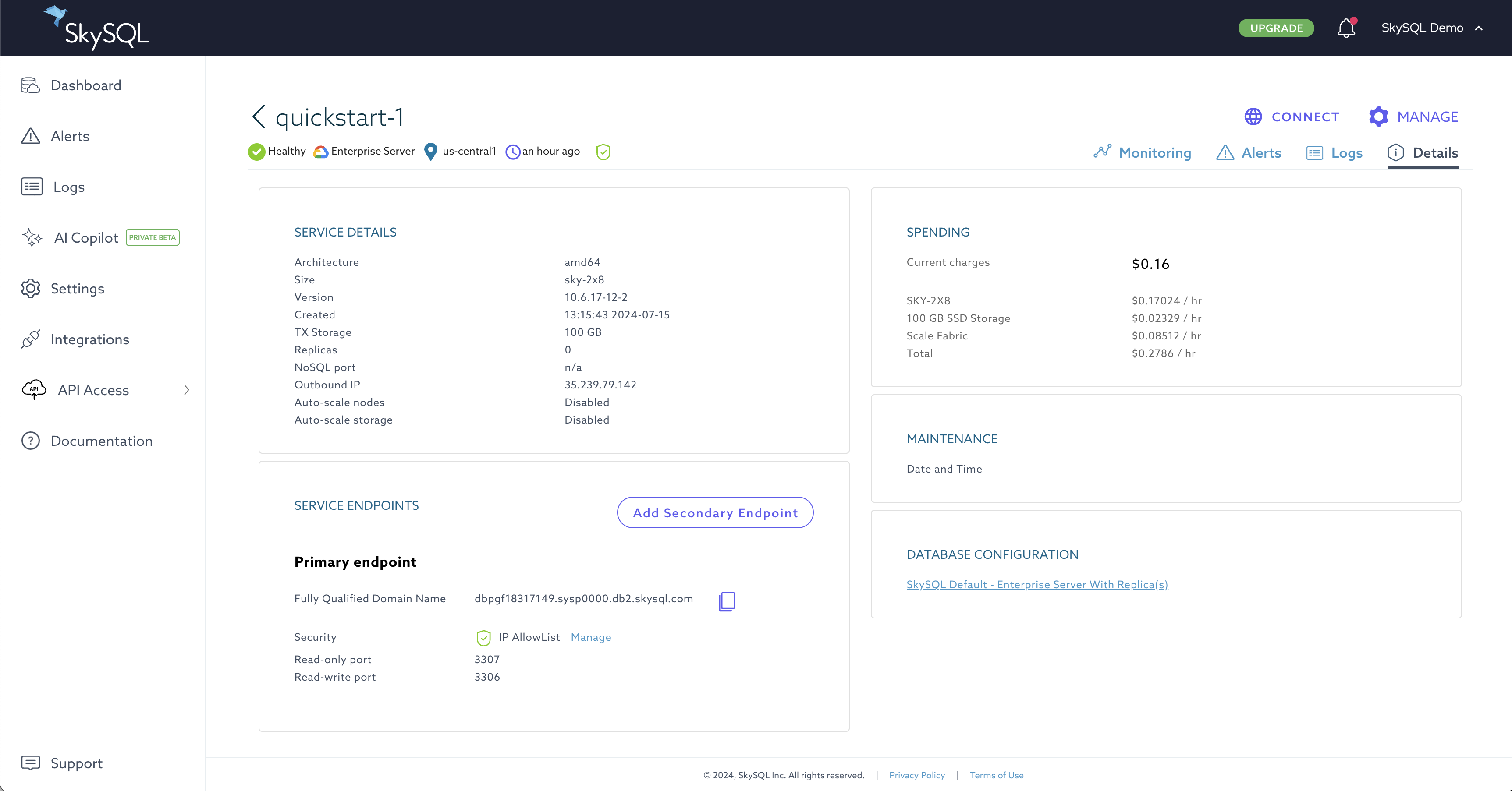 Service Details page - MariaDB Cloud Documentation